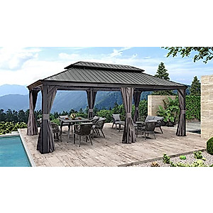PURPLE LEAF 12' X 20' Permanent Hardtop Gazebo Aluminum Gazebo with Galvanized Steel Double Roof for Patio Lawn and Garden, Curtains and Netting Included, Grey