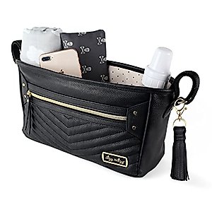 Itzy Ritzy Adjustable Stroller Caddy with Tassel – Stroller Organizer Featuring Two Built-in Pockets, Front Zippered Pocket and Adjustable Straps to Fit Nearly Any Stroller, Jetsetter with Tassel