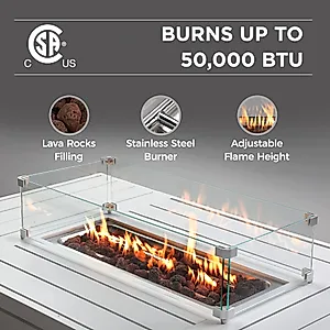 Wisteria Lane 54.3” Outdoor Patio Aluminum Fire Pit Table, 50000 BTU CSA Certified Propane Gas Fire Pit, Rectangular Fire Table w/Stainless Burner, Lava Rock, Waterproof Cover