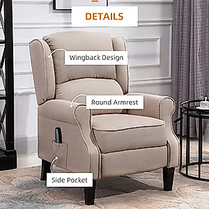 HOMCOM Vibrating Massage Recliner Chair for Living Room, Reclining Wingback Single Sofa with Heat, Linen Fabric Push Back Accent Chair with Footrest, Side Pocket, Beige