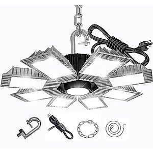 CODAFUL LED High Bay Light 8 Panels 300W LED Garage Lights with US Plug 5ft Cable 85-277V, Light for Wet Location Warehouse Residential Barn Factory Workshop, Shop Lighting (250W-1Pack, Silvery)