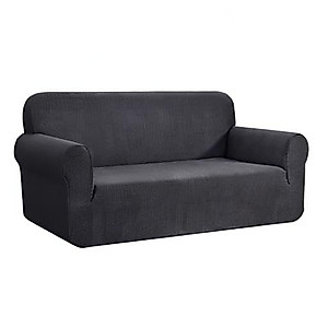 CHUN YI Stretch Loveseat Sofa Slipcover 1 Piece Couch Cover, 2 Seater Settee Coat Soft with Elastic Bottom, Checks Spandex Jacquard Fabric, Medium, Grey/Gray
