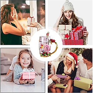 DasyFly Birthday Gifts For Women,Enamel Butterfly Flower Glass Tea Cup Rose Red Coffee Mug,Cute Gifts For Women Mom Wife Grandma Female Friend on Anniversary Christmas Valentines Mothers day