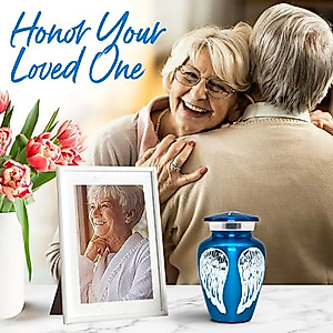 Blue Angel Keepsake Urn - Small Urn for Human Ashes Keepsake - Mini Blue Urn with Box & Bags - Honor Your Loved One with Angel Wings Urns for Ashes Small - Small Cremation Urn for Men & Women