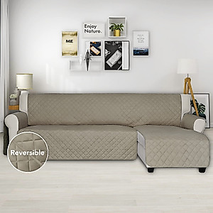 ISSUNTEX Sectional Couch Covers for Dogs, Reversible L Shaped Sofa Cover, Water Resistant Chaise Lounge Cover Furinture Protector for Kids Pets (Large, Beige/Beige)