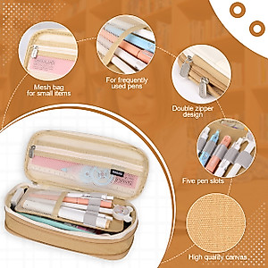 logwinter Pencil Case Large Capacity Pencil Box For School Student Kid Teen Back to School Pencil Bag Office College Supplies Pencil Pouch Box (Khaki)