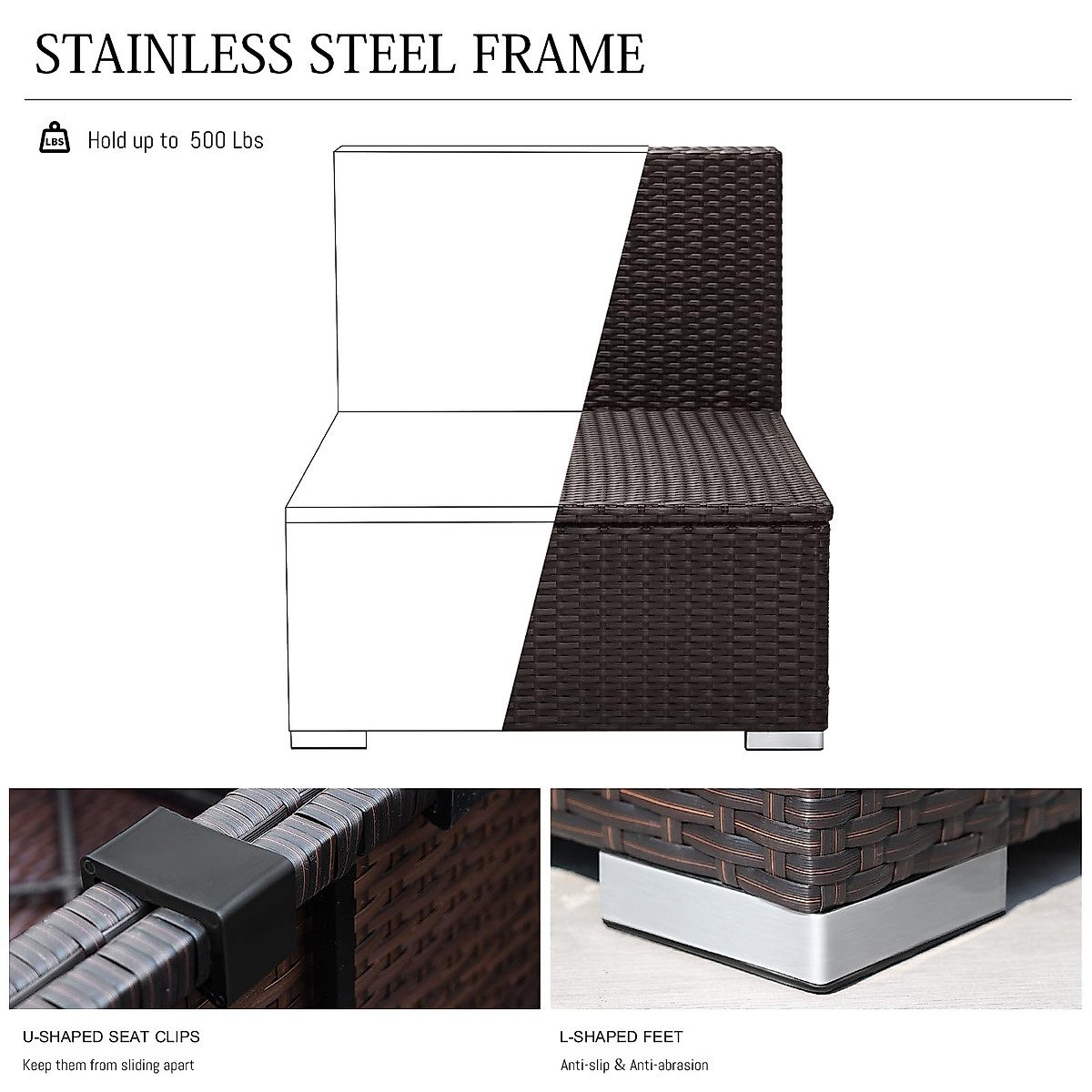 BULEXYARD 2 Pieces PE Rattan Patio Furniture Armless Sofas with Thick Cushions Outdoor Wicker Seating for Backyard, Deck, Garden, Balcony (Brown)