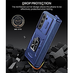 Caka Case Designed for Galaxy Z Fold 5 Case with Screen Protector, 360°Ring Magnetic Kickstand & Camera Cover & Hinge Protector for Samsung Galaxy Z Fold 5 Phone - Navy Blue
