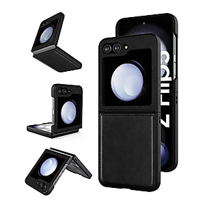 Foluu for Samsung Galaxy Z Flip 5 5G Case, Galaxy Z Flip 5 Leather Case, PU Leather + Hard PC Shell Ultra Thin Slim Durable Protective Phone Case Cover for Samsung Galaxy Z Flip5 5G 2023 (Black)
