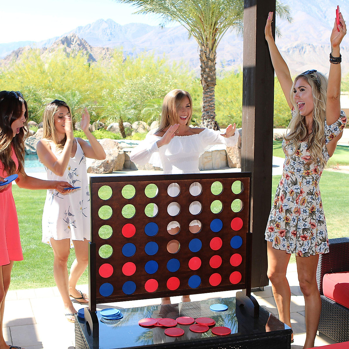 GoSports 3 Foot Width Giant Wooden 4 in a Row Game - Choose Between Classic White or Dark Stain - Jumbo 4 Connect Family Fun with Coins, Case and Rules