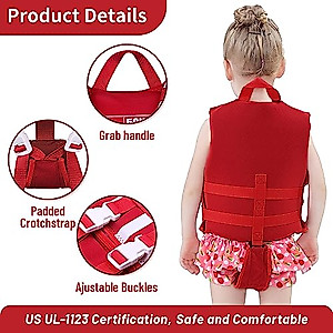 Toddler Swim Vest Floaties for Kids with Adjustable Safety Strap for Learn to Swim Children, Stripes Red S Age 1-3
