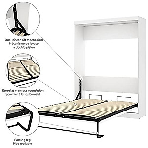 Pemberly Row Puq Easy-Lift Dual Piston Queen Size Murphy Wall Bed in White