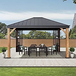OLILAWN Gazebo 12x14, Outdoor Hardtop Gazebo with Large Aluminum Frame, Galvanized Steel Top Gazebo with Drainage System, All-Weather Metal Gazebo Pavilion with Display Shelves, for Patio Garden Lawns