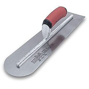 MARSHALLTOWN 16 x 4 inch Rounded Front High Carbon Steel Finishing Trowel, Concrete Tools, DuraSoft Handle, XtraLite Mount, MXS66RED