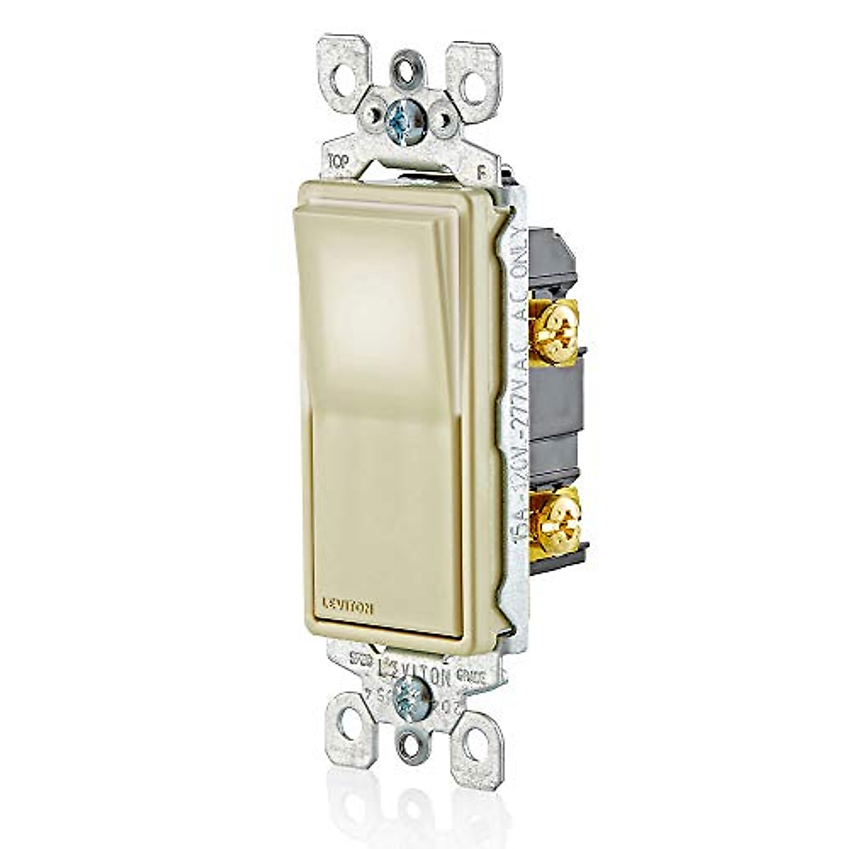 Leviton L5611-2I 15 Amp, 120/277 Volt, Decora LED Illuminated Rocker Single-Pole AC Quiet Switch, Residential Grade, Grounding, Ivory