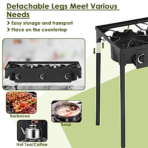 GYMAX Camping Stove, 3 Burner Propane Camp Stove w/Detachable Legs, 225,000-BTU Output, 20 PSI Regulator & CSA Certification, 30’’ Outdoor Gas Stove, High Pressure Propane Burner for BBQ (3 Burner)