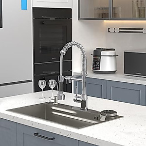 Geobella Kitchen Faucet with Pull Down Sprayer, Commercial Industrial Modern Single Handle Spring Copper Faucets for Kitchen Sink, Chrome