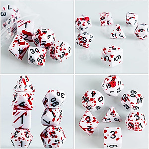 ABOOFAN 14Pcs Blood Splatter Dice Polyhedral Dice Set Bloodstained Acrylic Gaming Dices RPG Games Dices for Tabletop Role Playing Dice Games