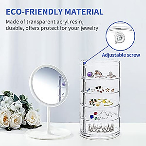 Clear Plastic Small Jewelry Organizer, 5-Layers Rotatable Jewelry Storage Box with Lid for Hair Accessories & Beauty Supplies Earrings Necklaces Bracelets (Clear-5-Layers)