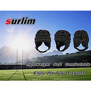 Surlim Rugby Soft Helmet Soccer Headgear Scrum Cap 7v7 Flag Football Headguard for Adult Large (Black)