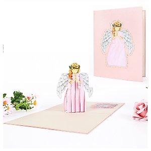 3d Guardian Angel Pop Up Card, Praying Angel Pop Up Card, Birthday Pop Up Card, 3D Angel Card for Sympathy, Christmas, Recovery, Get Well Soon, Spiritual, Baptism, Holy Communion, Pink, X20