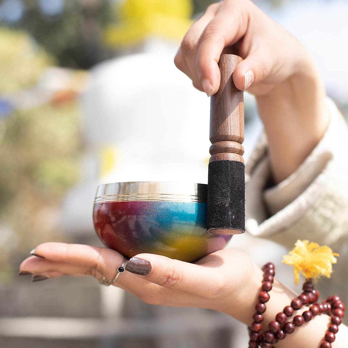 Tibetan Singing Bowl Set - Easy To Play for Beginners - Authentic Handcrafted Mindfulness Meditation Holistic Sound 7 Chakra Healing Gift by Himalayan Bazaar Multicolor