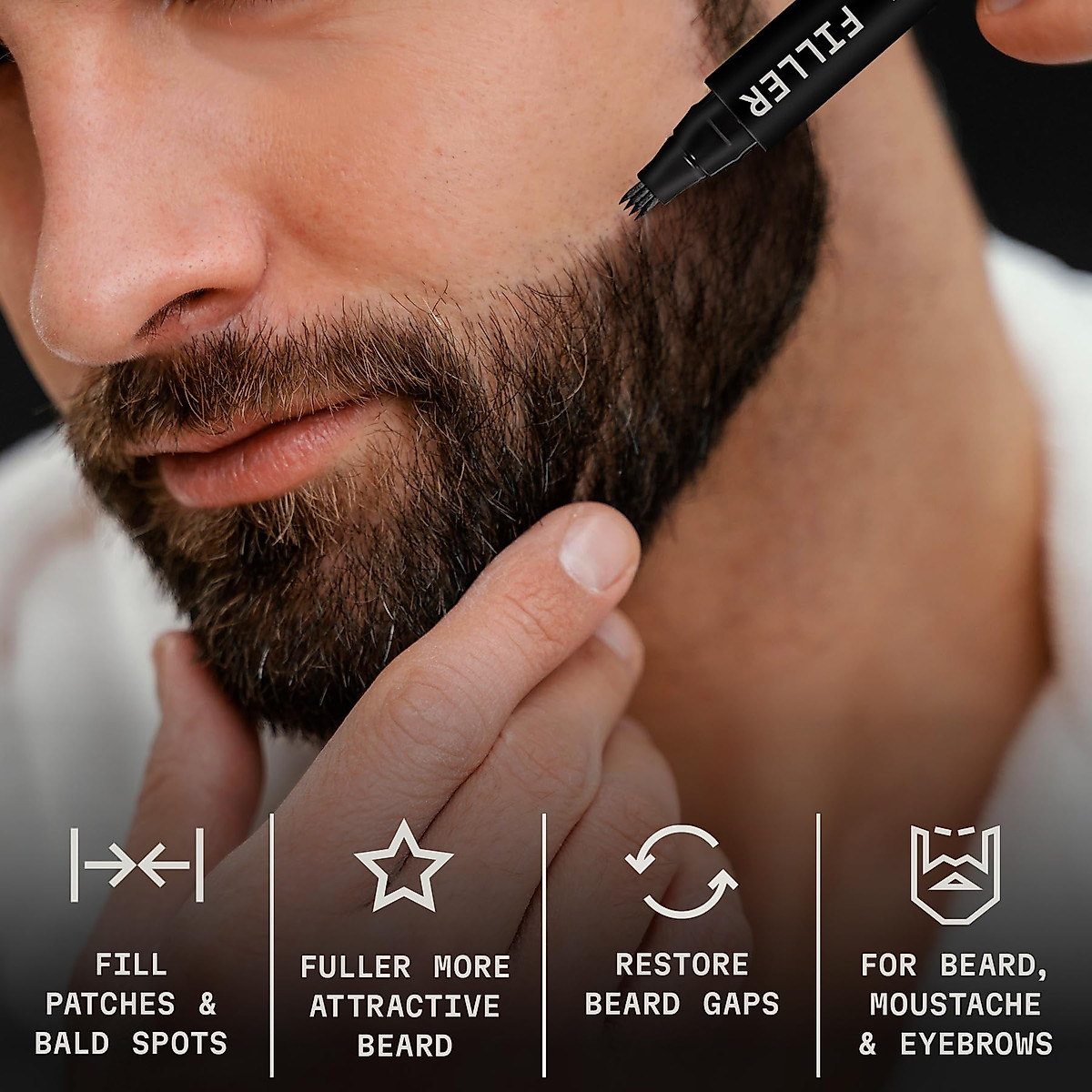 Striking Viking 2 Pack Beard Pencil Filler for Men with 4 Tips (Jet Black) - Fill, Shape & Define with this Long-Lasting, Waterproof Beard Pen Kit Including Brush