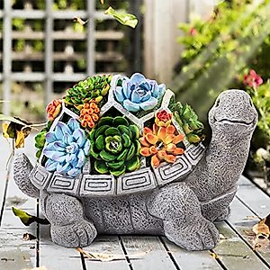 LESES Garden Statues, Turtle Garden Decor Clearance Solar Statue with 7 LED Lights Outdoor Ornament for Outside, Turtle Garden Figurines Cute Decorations for Patio Yard Lawn Gifts