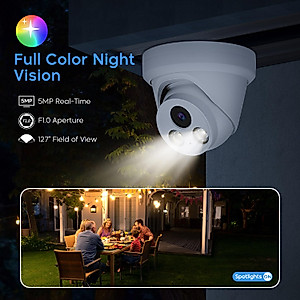 5MP Full Color PoE IP Camera, 2.8mm Lens 118° Wide Angle, F1.0 Aperture, 98.4ft Full Color Night Vision, Human/Vehicle Detection, Built-in Mic, Metal Housing, IP67 Weatherproof, Works with HKV