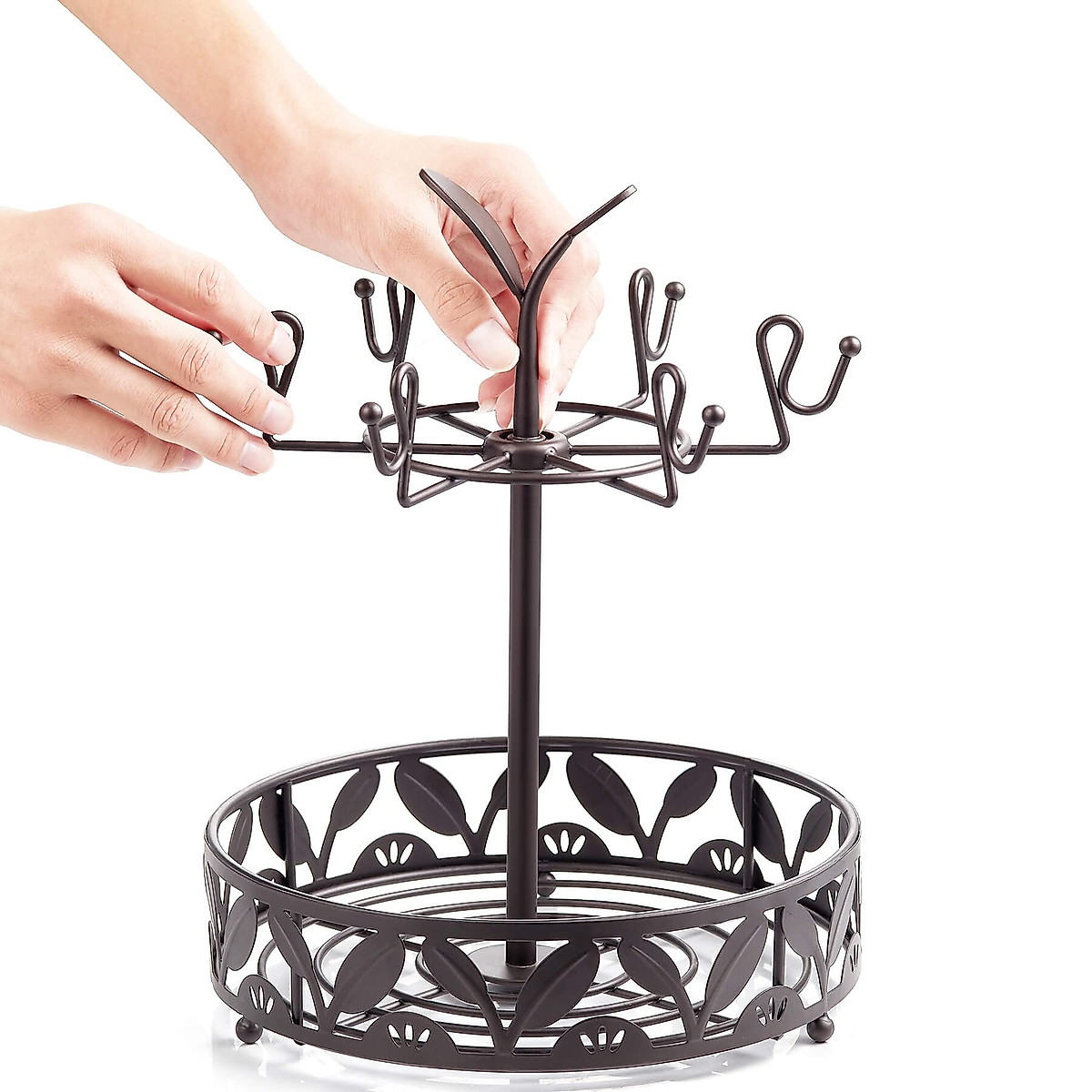 ALLCENER Mug Tree Countertop, Rotatable Mug Holder Stand, Coffee Pod Holder with Mug Rack, Coffee Mug Rack with 6 Hooks for Coffee Bar Counter Cabinets and Kitchen Organizer