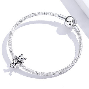 WOSTU 925 Sterling Silver Cat Kitty Charms For Bracelets For Women Fit Bracelets
