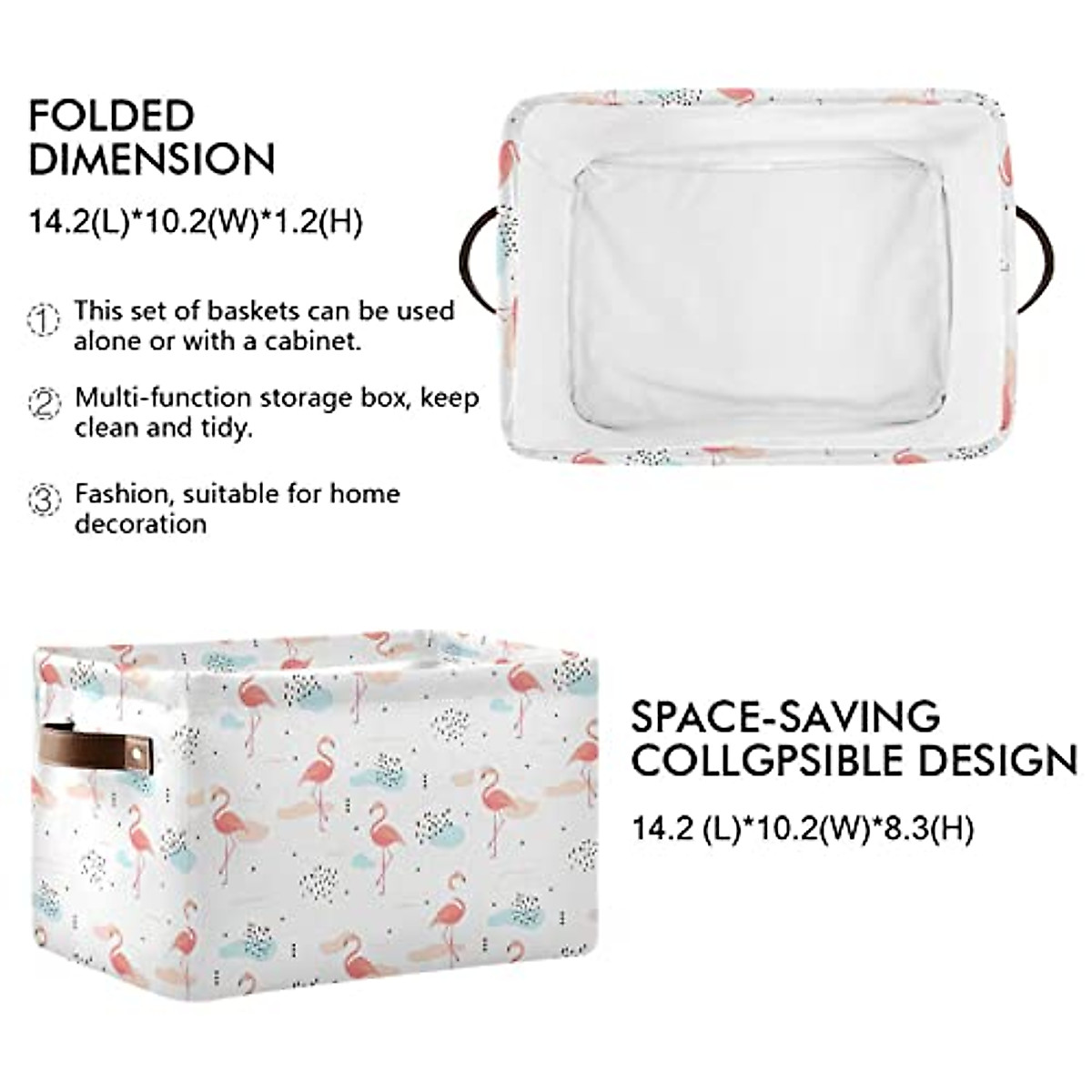 ALAZA Pink Flamingo White Large Storage Baskets with Handles Foldable Decorative 2 Pack Storage Bins Boxes for Organizing Living Room Shelves Office Closet Clothes