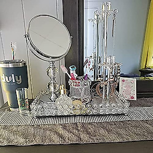 Hedume Crystal Cosmetic Makeup Tray, 12.3" x 8" Mirrored Vanity Tray, Large Jewelry Trinket Organizer Tray, Ornate Decorative Tray for Dresser Countertop Wedding Home Bathroom