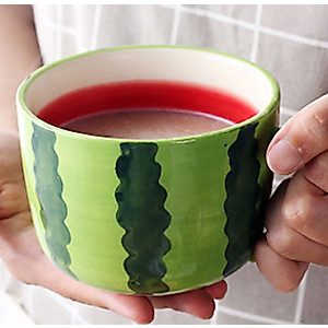 Aeiniwer Ceramics Fruit Shape Large Capacity Coffe Mug Teacup Oatmeal Cup - Watermelon/Lemon