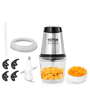 VEVOR Food Processor, Mini Electric Chopper 400W, 2 Speeds Electric Meat Grinder, Stainless Steel Meat Blender, for Baby Food, Meat, Onion, Vegetables, 2.5 Cup