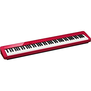 Casio PX-S1100 Privia 88-Key Slim Stage Portable Digital Piano with Bluetooth Adapter, Black Bundle with Studio Headphones, Keyboard Stand, Bench, Sustain Pedal (White) (Red) (Red)