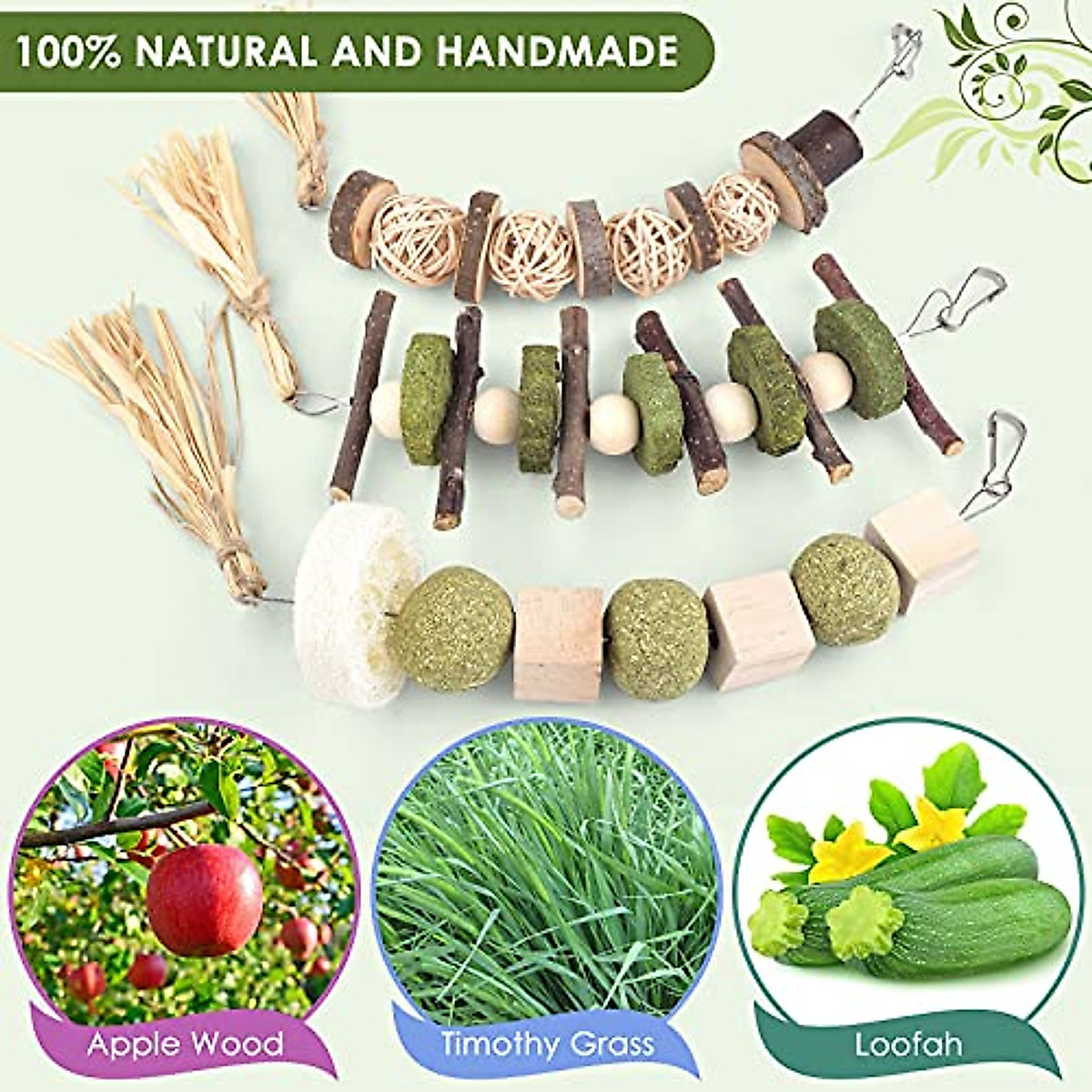 Bissap 3PCS Bunny Chew Toys, Natural Hanging Rabbit Chew Toy Treats for Guinea Pigs Hamsters Gerbils Chinchilla and Other Small Pets for Teeth Grinding