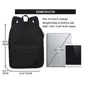 SUPACOOL Lightweight Casual Laptop Backpack with USB Charging Port For for Men and Women, School Bookbag for College (Full Black)