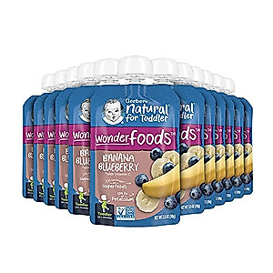Gerber Baby Food Pouches, Toddler 12+ Months, WonderFoods, Banana Blueberry, 3.5 Ounce (Pack of 12)