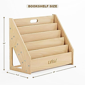 ERUGI Front-Facing Montessori Bookshelf,5 Tier Book Display Shelf for Toddler,Kids Storage Magazine Rack,Solid Wood Bookcase Organizer,Perfect for Playroom,Bedroom,Study Living Room,Nursery,Classroom