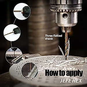 JEFE HEX 3/32 Inch HSS Jobber Length Twist Drill Bits, 135 Degree Split Point, Ideal for drilling on Steel, Copper, Wood, Plastics, Aluminum, Zinc Alloy. Drill bits for Industry, MRO and DIY Use. (Pack of 12)