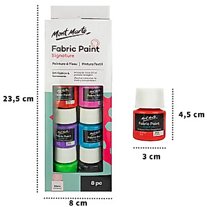 Mont Marte Permanent Fabric Paint Set 8 x 20ml Vivid Colours for Textile, Fabric, T-Shirt, Canvas, Wood, Ceramic, Glass