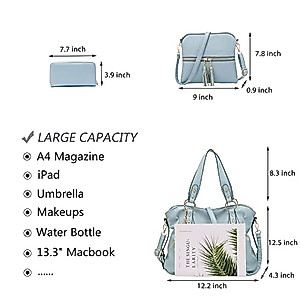 Purses And Wallets Set For Women Tote Satchel Handbags Large Hobo Bag Purse With Wallet 3PCS Skyblue