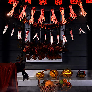 Outus 6 Sets Halloween Garland Banner, Include 48 Garland and 16 Fake Scary Broken Hands and Feet Hanging Decor, Halloween Party Decoration Scary Banner Supplies