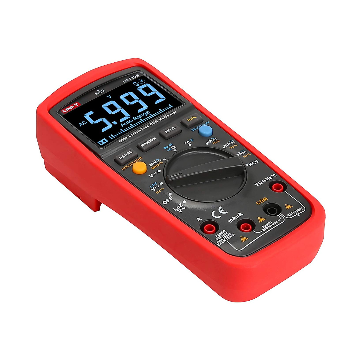 UNI-T True RMS Digital Multimeter UT139S, Auto/Manual Range 6000 Counts NCV LPF/LoZ (ACV) Analog Bar Bandwidth Measures AC DC Voltage AC DC Current Resistance Capacitance Frequency Temperature Duty Cy