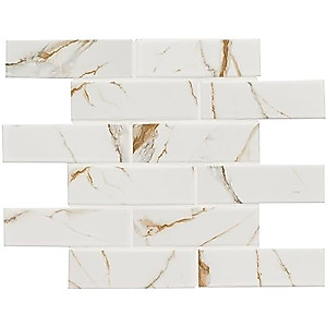 MSI Calacatta Gold 11.46 in. x 11.69 in. Matte Porcelain Subway Floor Tile and Wall Tile for Kitchen Backsplash, Bathroom Tile, Accent Wall Tile, Shower Wall Tile, Mosaic Tile