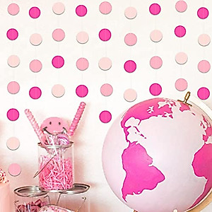 Zwiebeco 52Ft Pink Circle Dots Garland Paper Dot Bunting Banner Hanging Polka Dot Streamers for Baby Shower Birthday Engagement Wedding Bridal Shower Hen Tea Party Nursery Kids Room Home Decorations
