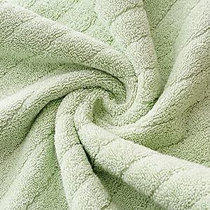 sense gnosis Green Hand Towels Set of 2 Wave Terry Striped Pattern 100% Cotton Soft Decorative Hand Towel for Bathroom 13 x 29 Inch