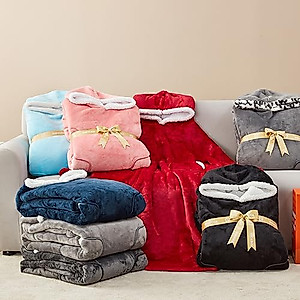 EHEYCIGA Wearable Blanket Hoodie with Pockets and Sleeves, Flannel Fleece Hooded Blanket for Women Men Adults and Kids, Pink, Extended Oversize