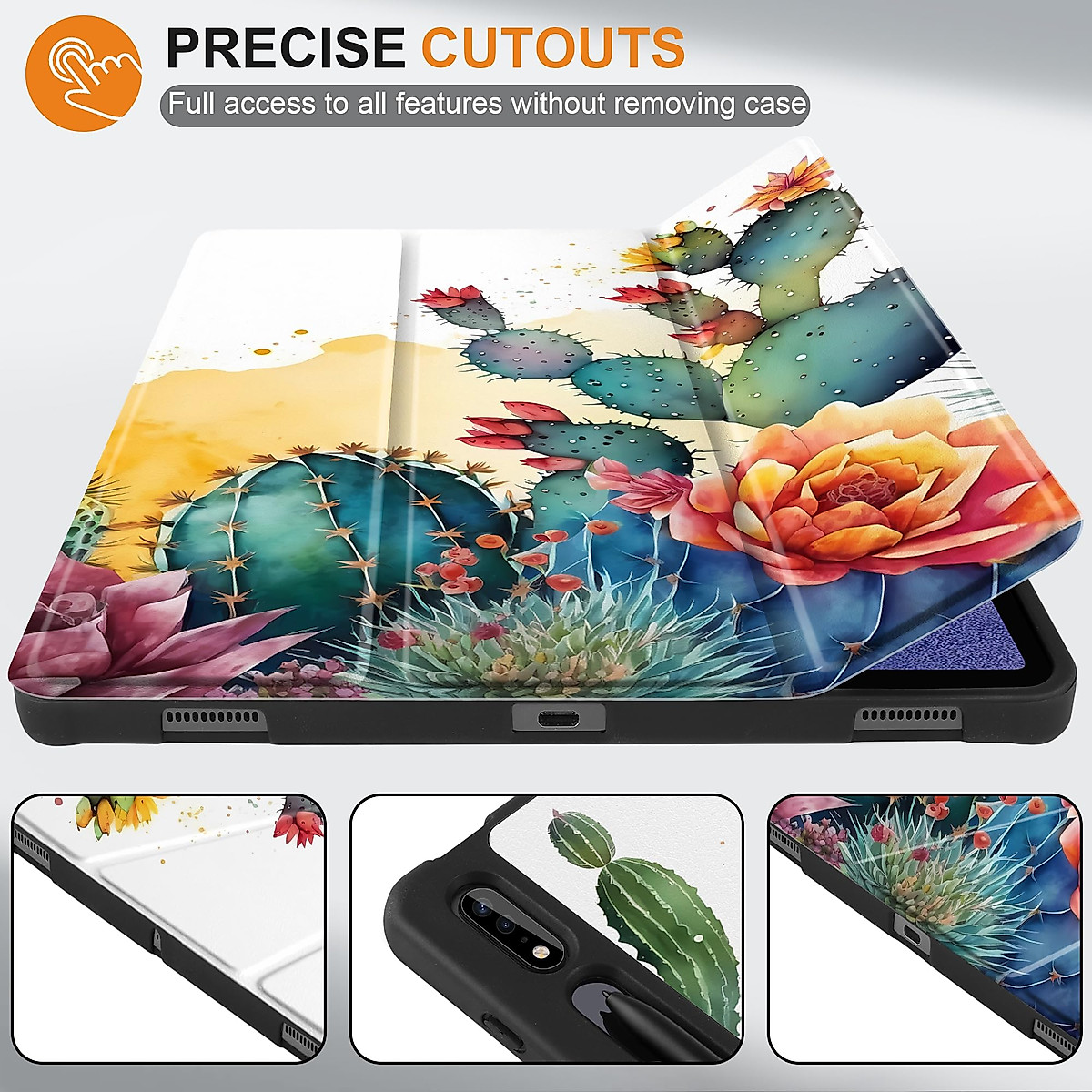 MEEgoodo Case for Samsung Galaxy Tab S10 Ultra (2024 Release)/S9 Ultra (2023 Release) 14.6 inch Cover with S Pen Holder, Tablet Cases with Trifold Stand+TPU Back Shell+Auto Wake/Sleep,Tropical Cactus